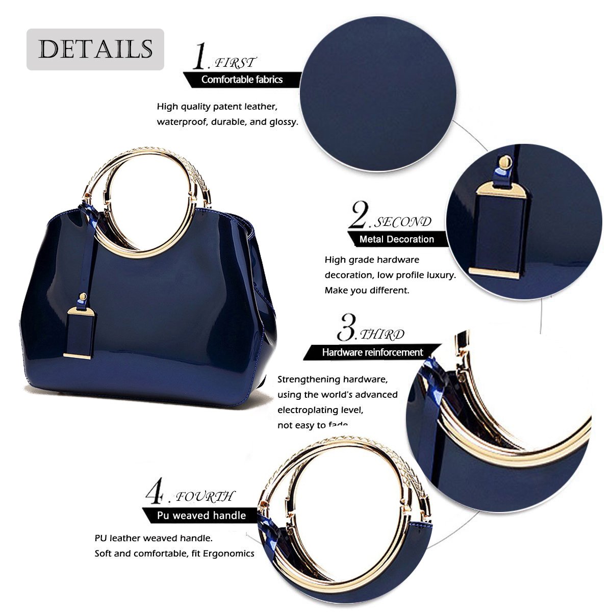 Womens Royal Blue Handbags Ladies Top Handle Bags Patent Leather ...