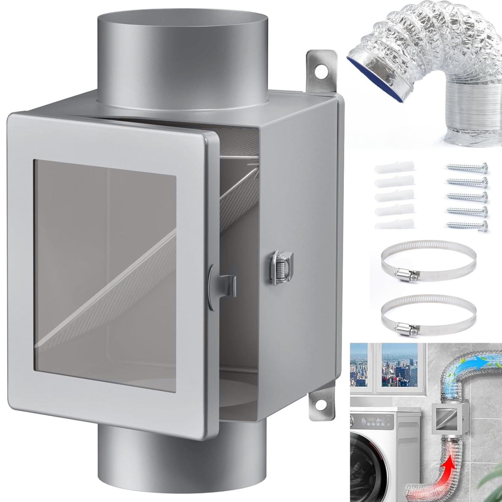 Metal Dryer Lint Trap, Dryer Duct Lint Trap for Dryer Vent, Indoor ...