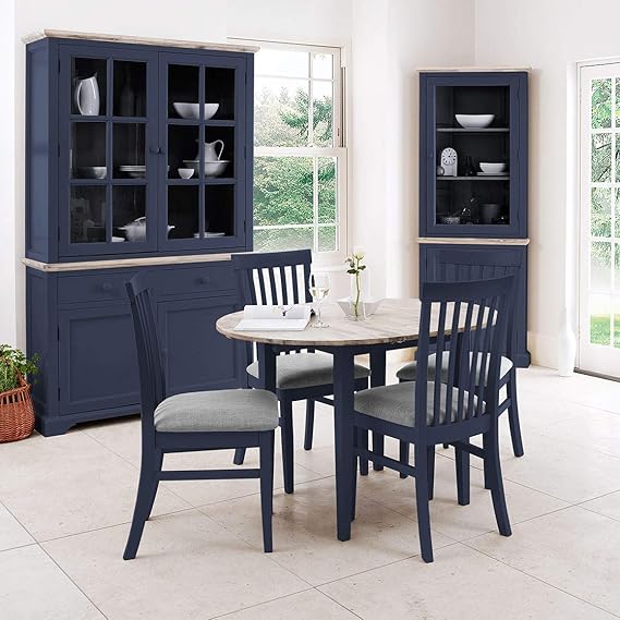 Florence round navy blue extending table and 4 upholstered dining ...