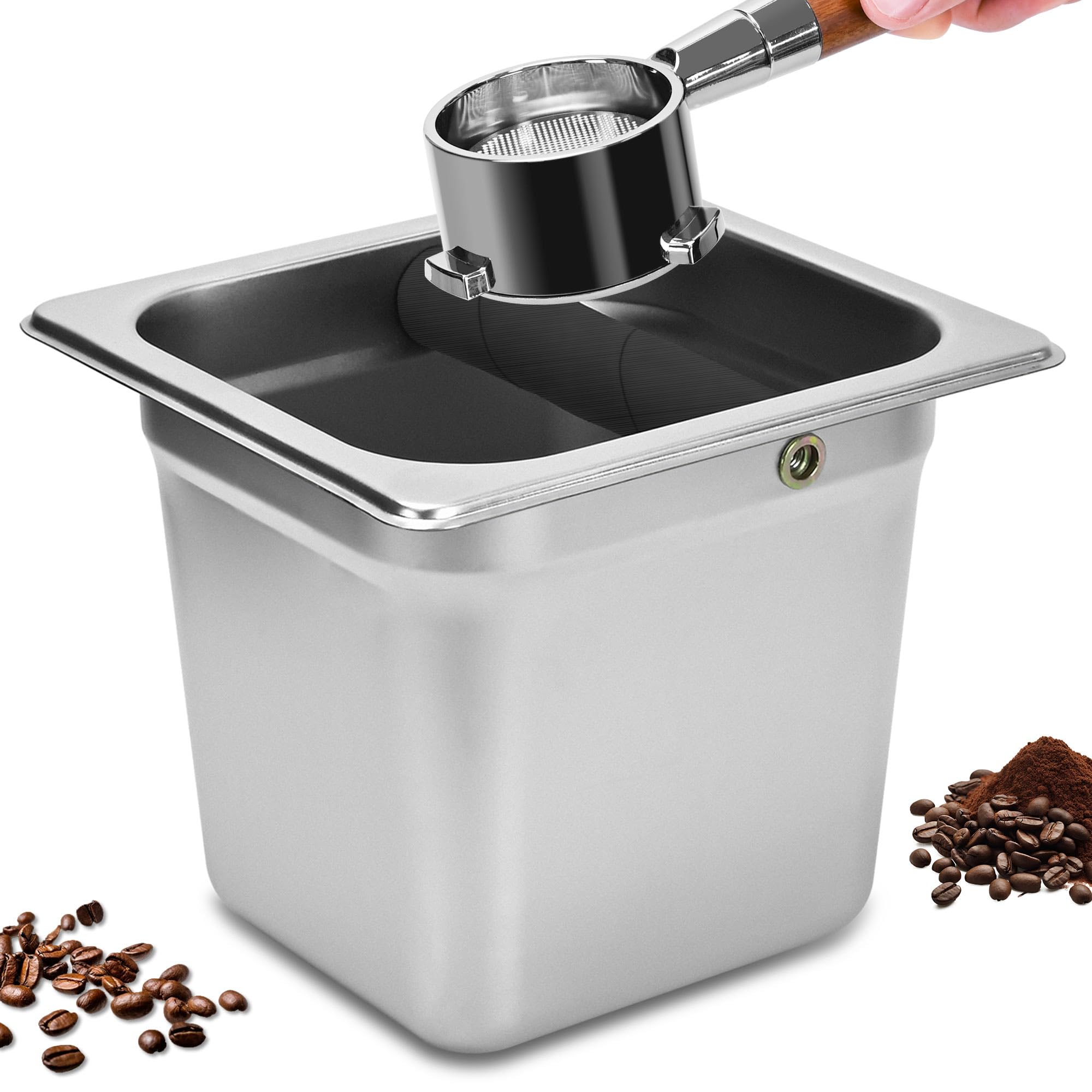 TECHSHARE Stainless Steel Knock Box, Square Espresso Knock Box, Large Capacity Coffee Knock Box ...