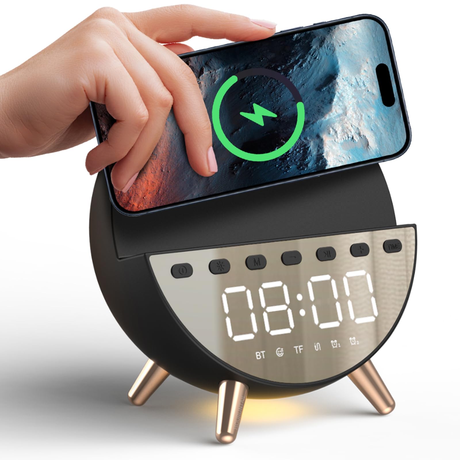 HOURUNTAIL Digital Alarm Clock with 15W Wireless Charging with Warm ...