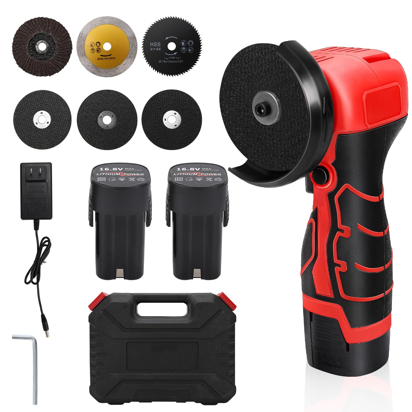 16.8V Mini Angle Grinder Cordless with 2 X 1.5Ah Battery, 5 Cutting ...