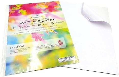 10 Sheets Premium Waterproof A4 Vinyl (PVC) Matte White Self Adhesive ...