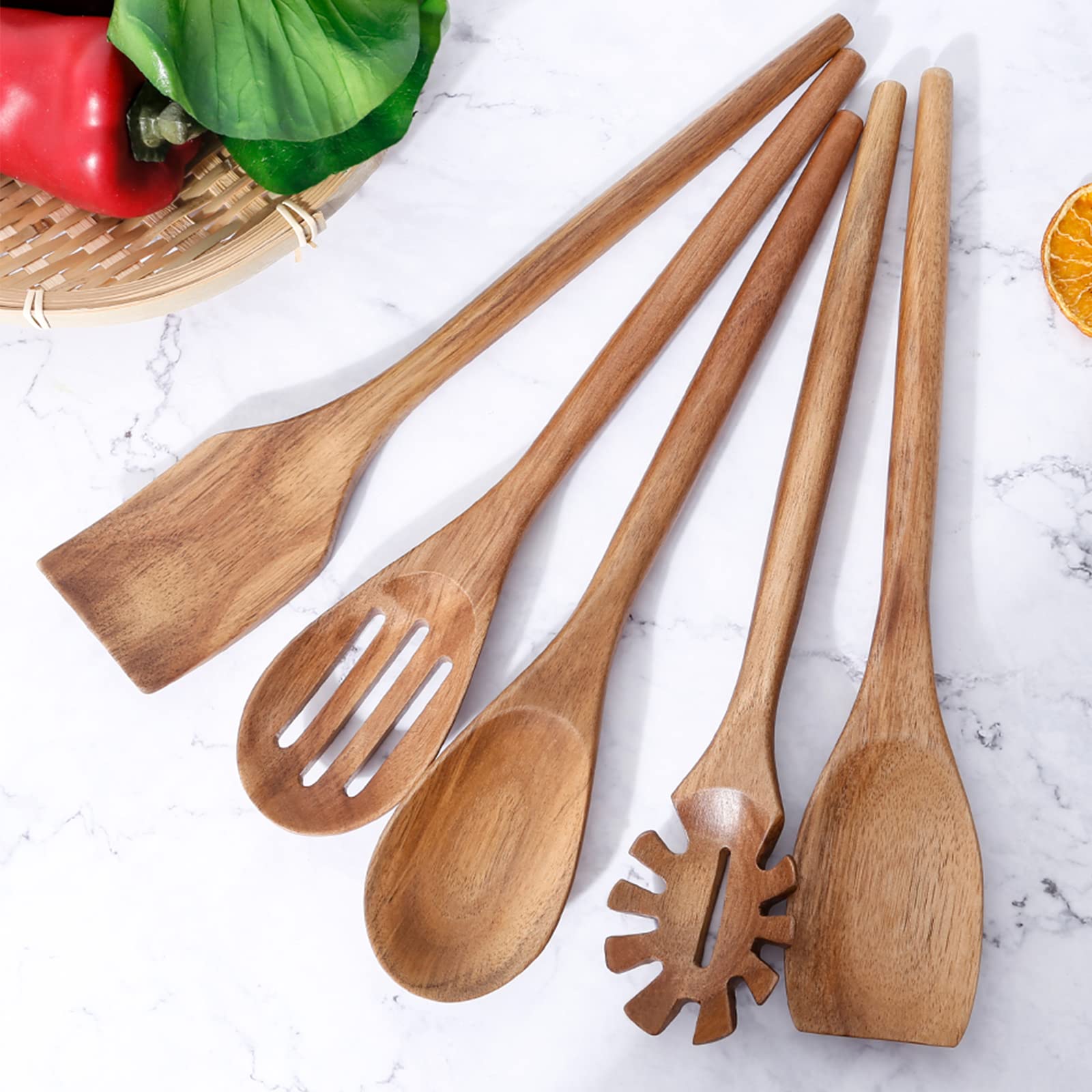 Exquisite Wooden Cooking Utensils For Kitchen, Set Of 5, 12 Inch Acacia ...