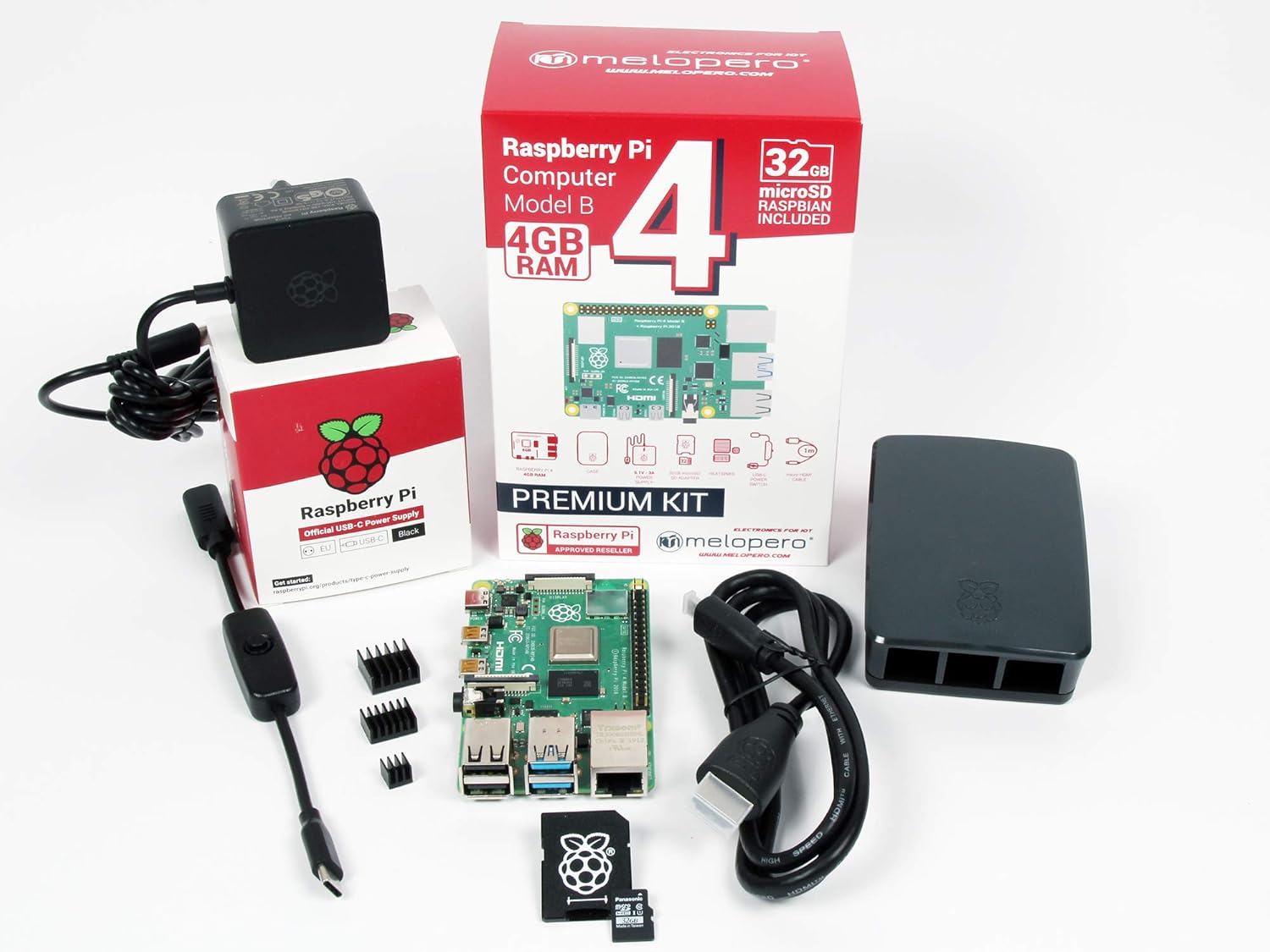 Raspberry Pi 4 Computer Official Premium Kit with MicroSD 32GB S.O ...