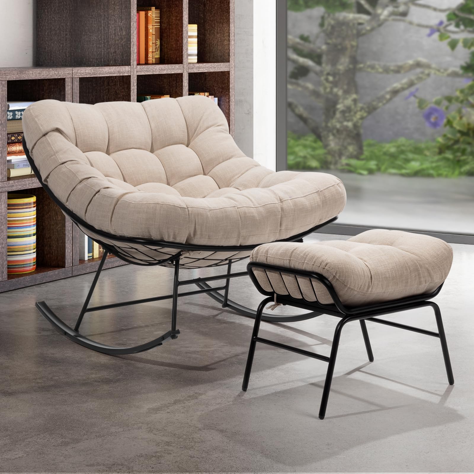 Bme Patio Rocking Chair Outdoor & Indoor with Ottoman, Metal Patio ...