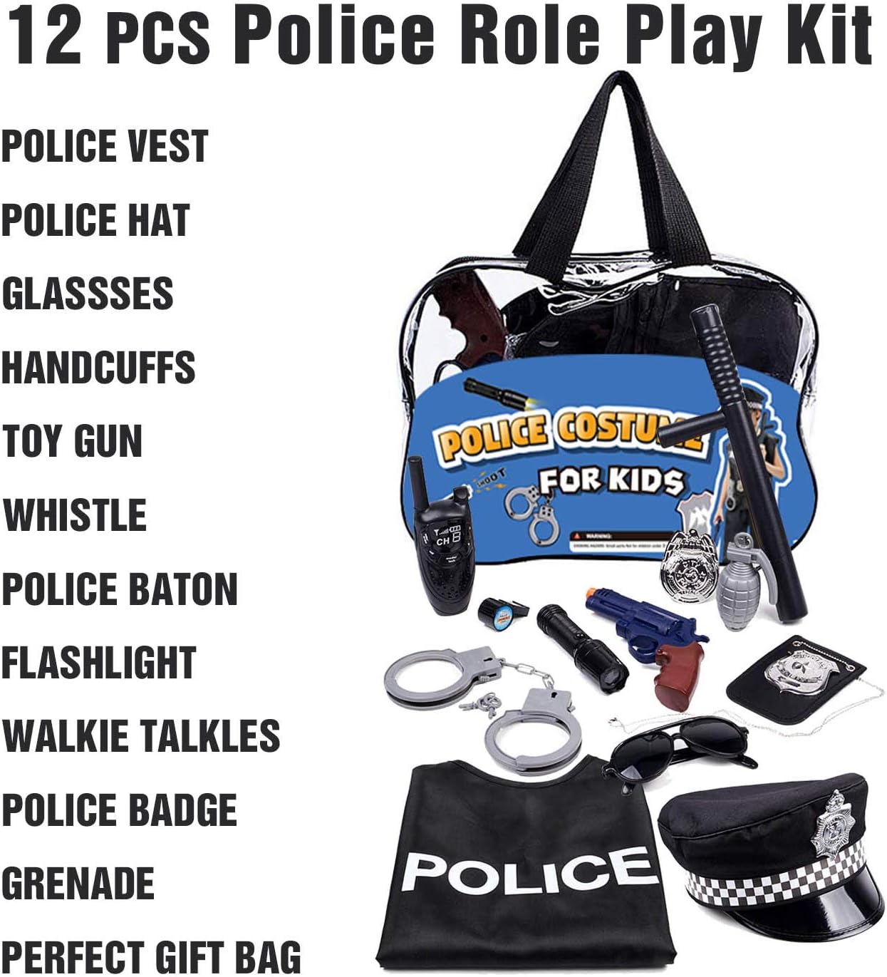 Tacobear Police Costume Kids with Police Pretend Play Accessories ...