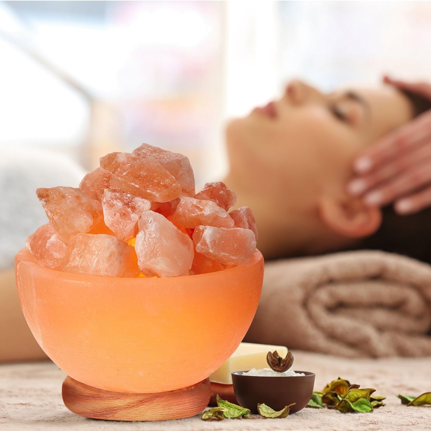 WBM Himalayan Glow Himalayan Salt Lamp with Crystal Chunks, Wood, 15 W ...