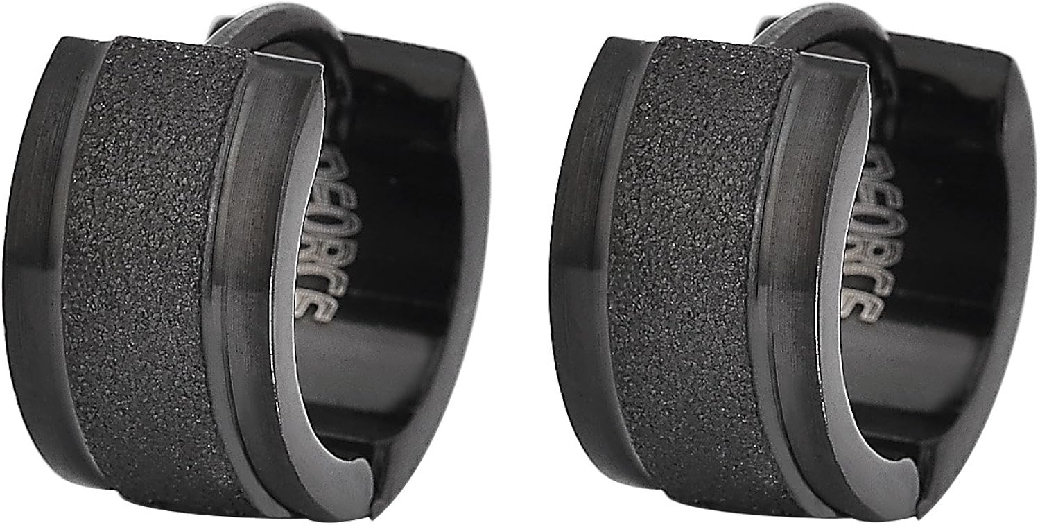 Edforce Stainless Steel Sandy Textured Huggie Hinged Hoop Dangle ...