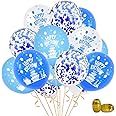 Amazon.com: 12 Inch Happy Birthday Balloons Blue White Confetti Latex Balloon Dark Blue Printed ...
