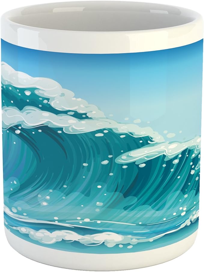 Amazon.com: Lunarable Wave Mug, Cartoon Style Wave Tidal Curves Artwork ...