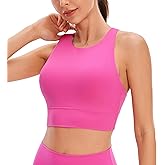 CRZ Yoga Women's High Neck Longline Sports Bra - Padded Racerback Yoga Bra Crop Tank Top with ...