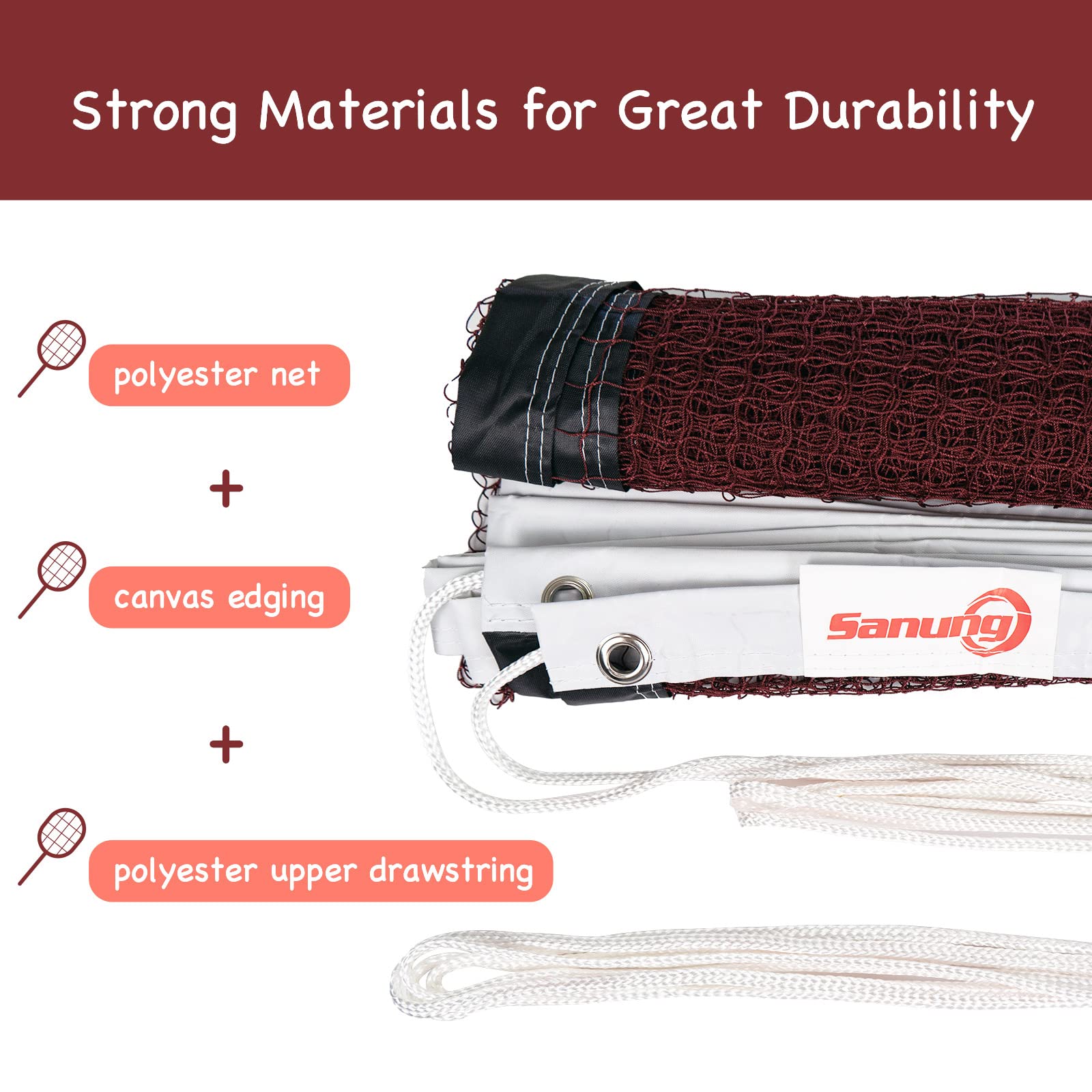 Sanung Badminton Net, Standard Size All-Weather Volleyball Badminton Net Replacement For Indoor ...