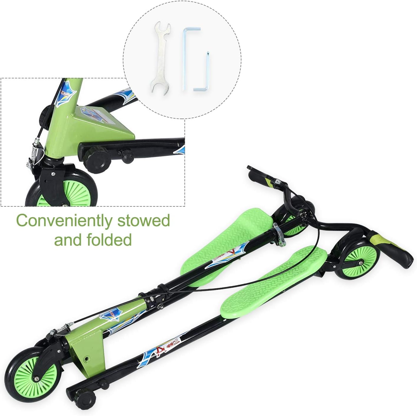 AOODIL Swing Scooter Adjustable 3 Wheels Foldable Wiggle Scooter Self ...