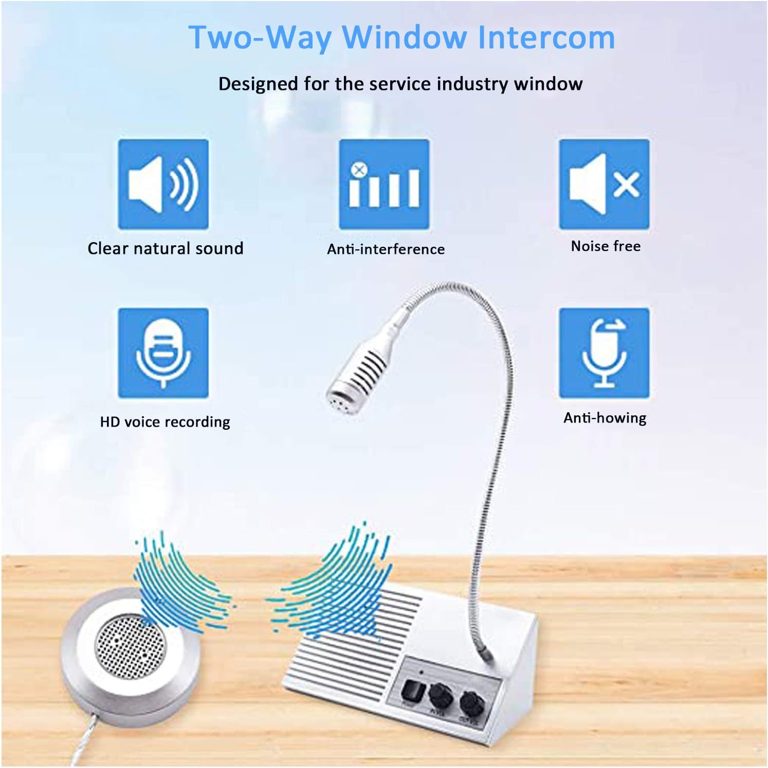 Window Intercom Speaker System Glass Microphone Counter Two-Way ...
