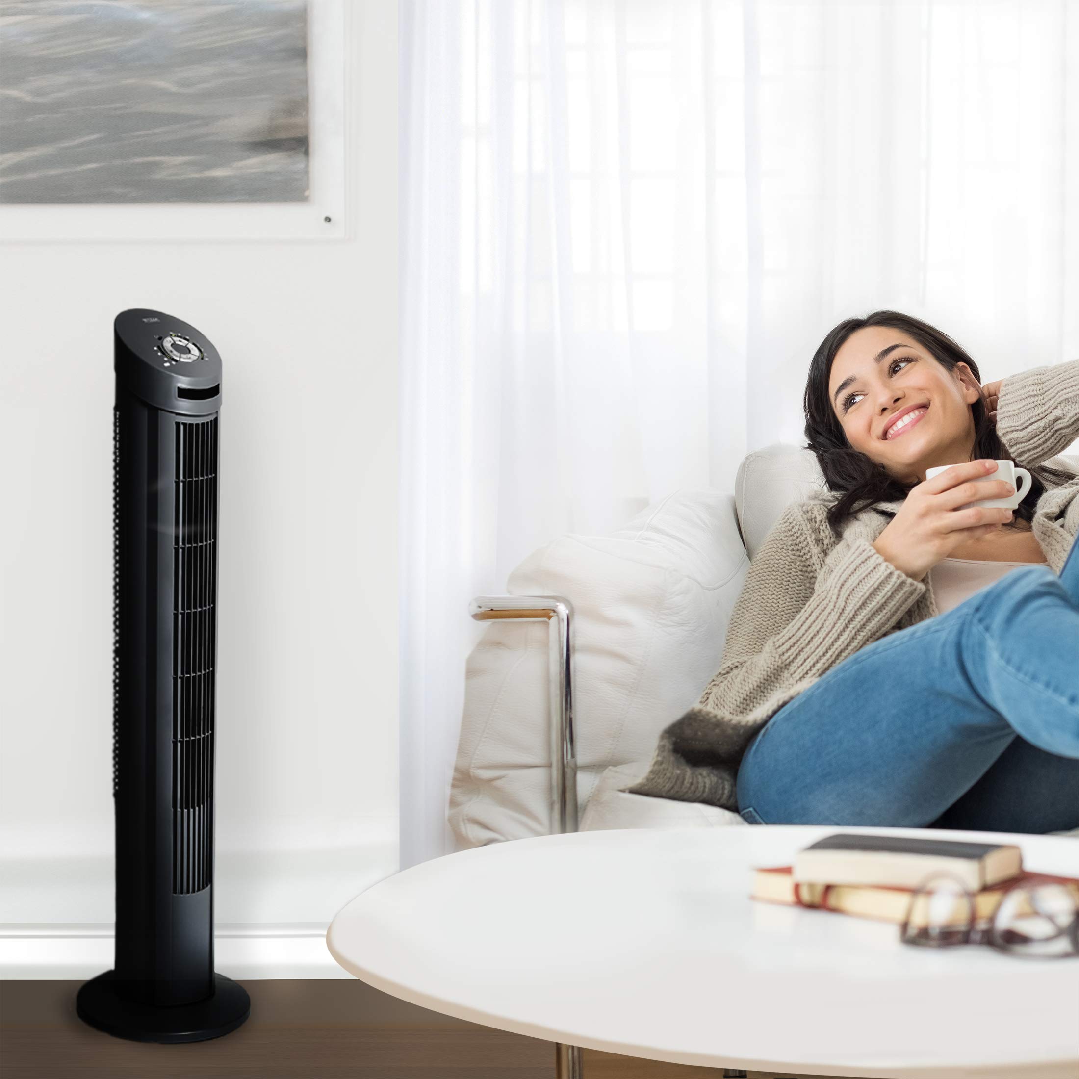 Seville Classics UltraSlimline 40 in. Oscillating Tower Fan, Black