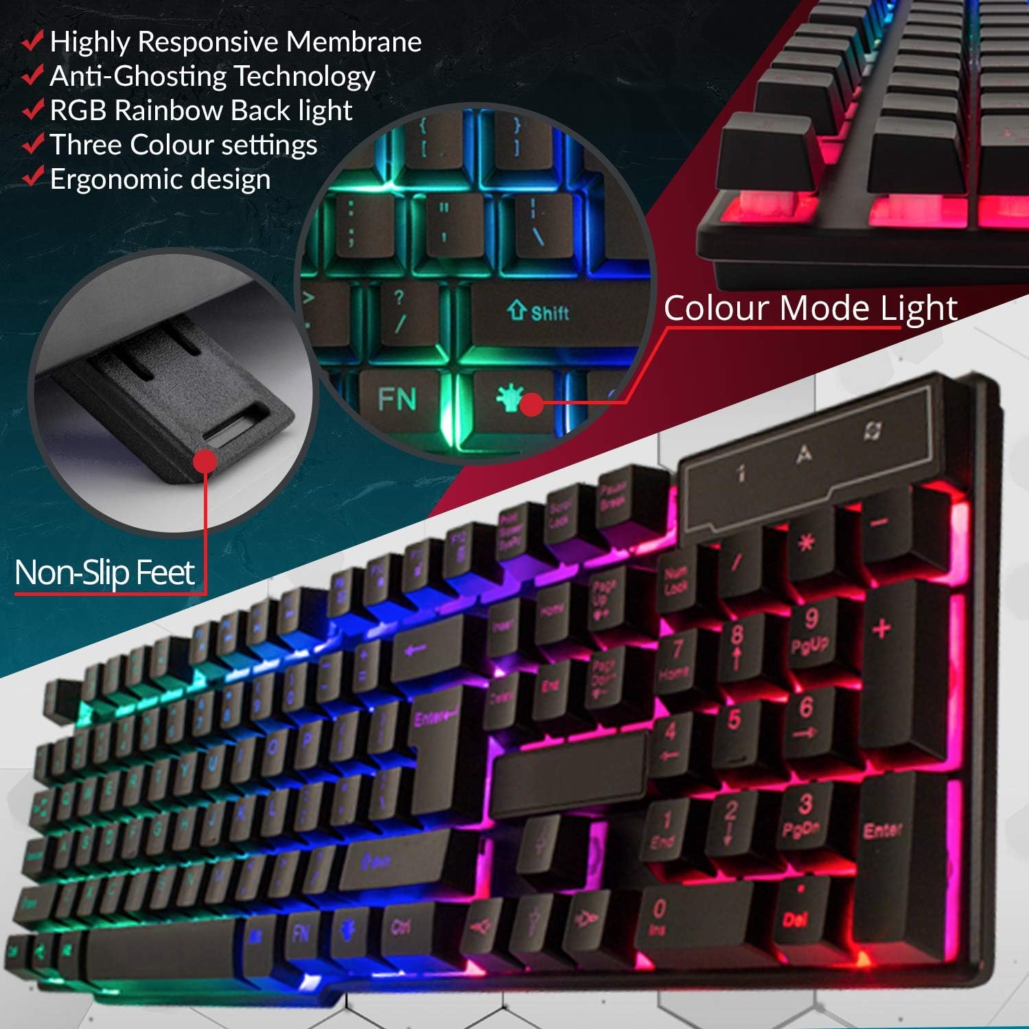 Gaming keyboard RGB USB wired Rainbow Keyboard designed for PC gamers ...