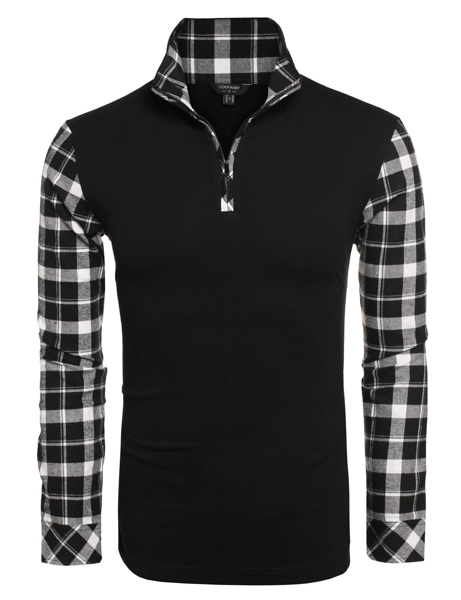 COOFANDY Men's Long Sleeve Polo Shirts Casual Slim Fit Zipper Plaid Polo T Shirts - GearUP Swag