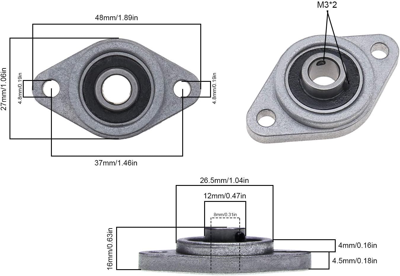 4Pcs KFL08 Rhombic Flange Bearings 8mm Dia Shaft Hole Self Aligning ...