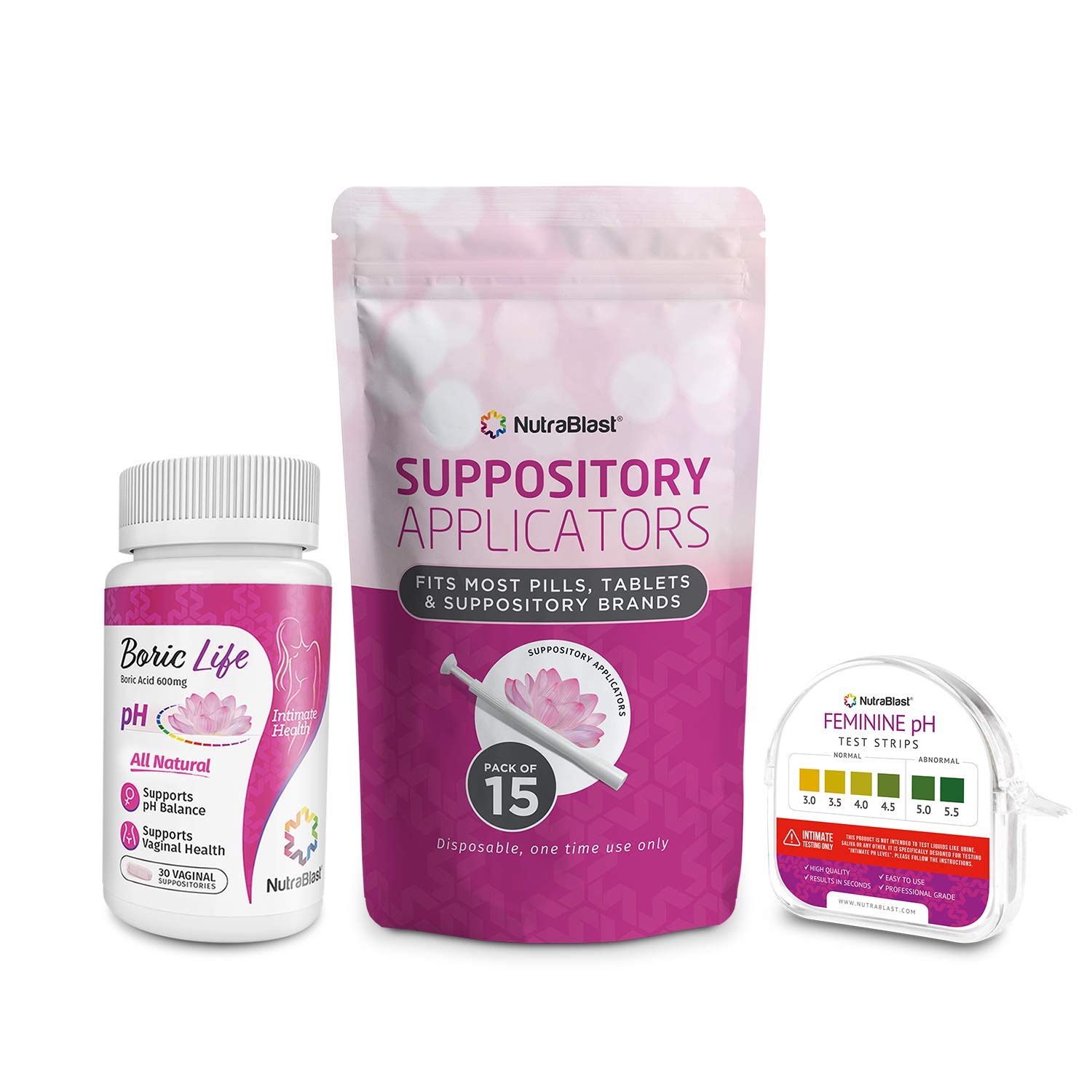 NutraBlast Boric Acid Vaginal Suppositories 600mg (30 Count) w ...