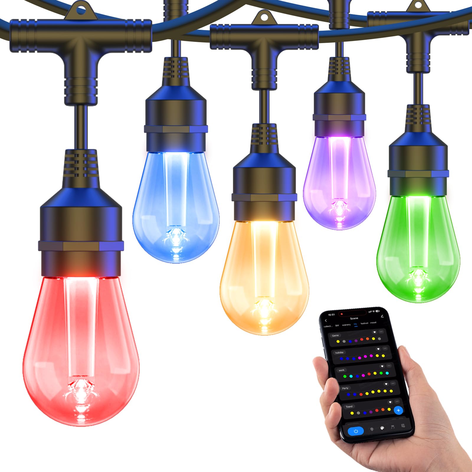 XMCOSY+ Smart Outdoor String Lights Version II, 123Ft RGBCWIC Patio ...