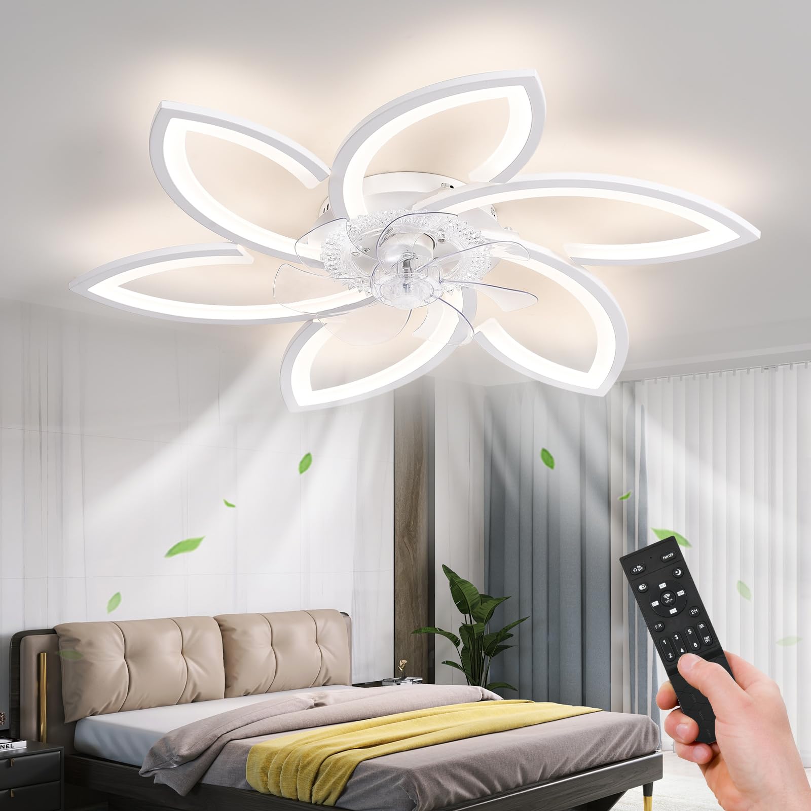 ZHMDJDSH Ceiling Fan with Light Remote Control, 30" White Flower ...