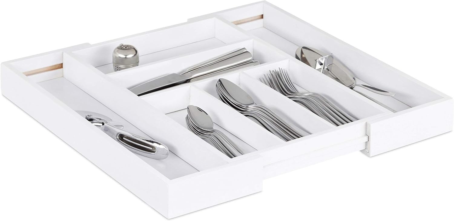 Relaxdays Extendable Cutlery Tray, var. Width, 5-7 Compartments, Bamboo ...