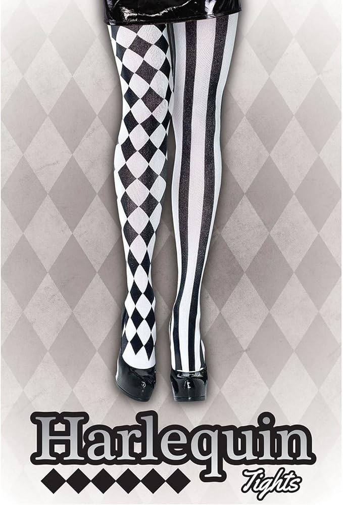 Harlequin Tights Black White Jester Clown Stockings Fancy Dress Costume ...