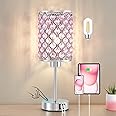 Crystal Table Lamp, Pink Touch Lamp with USB C+A Ports, 3 Way Dimmable ...