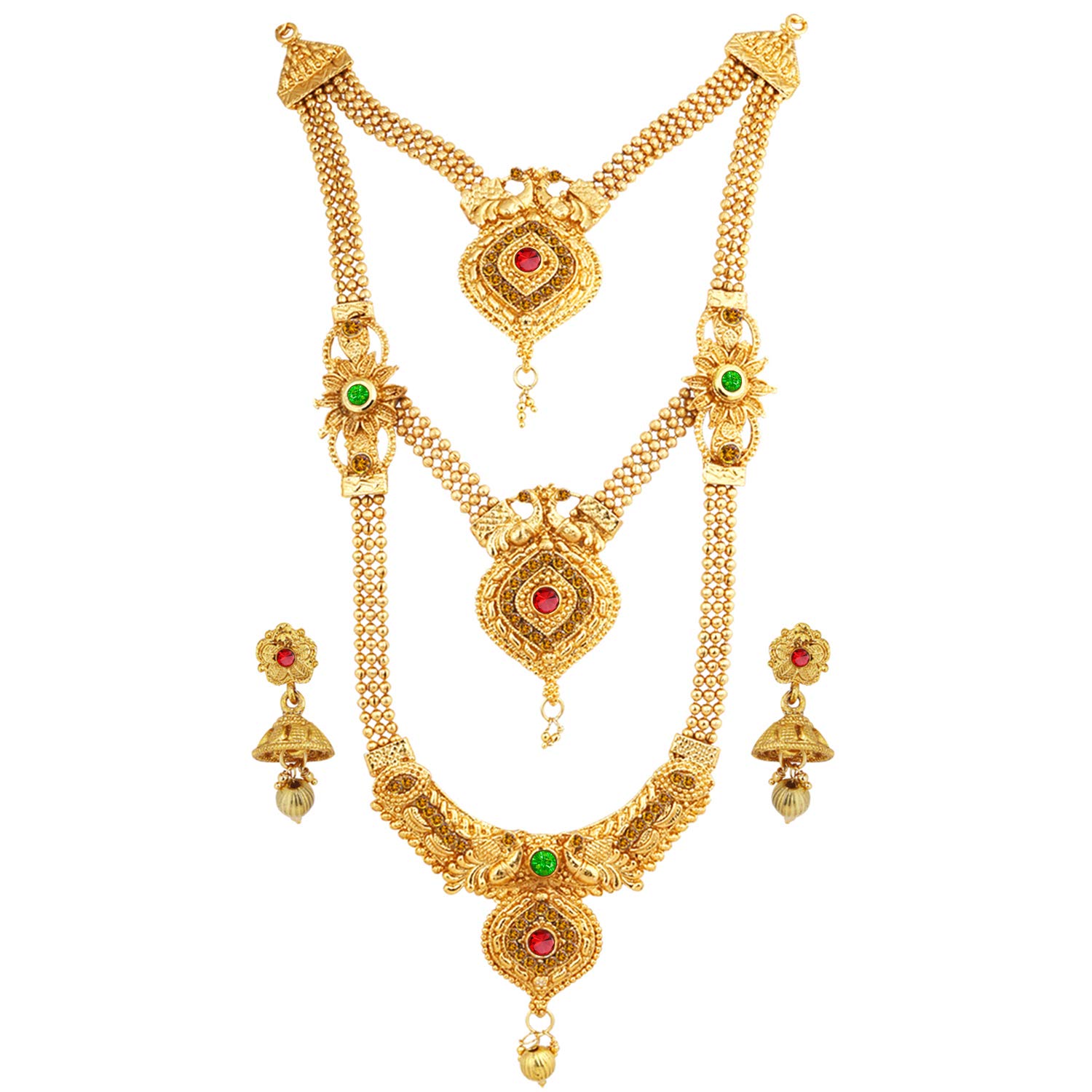 Buy Silver Shine Traditional Long Set Three Layers With Stylish Pandel ...