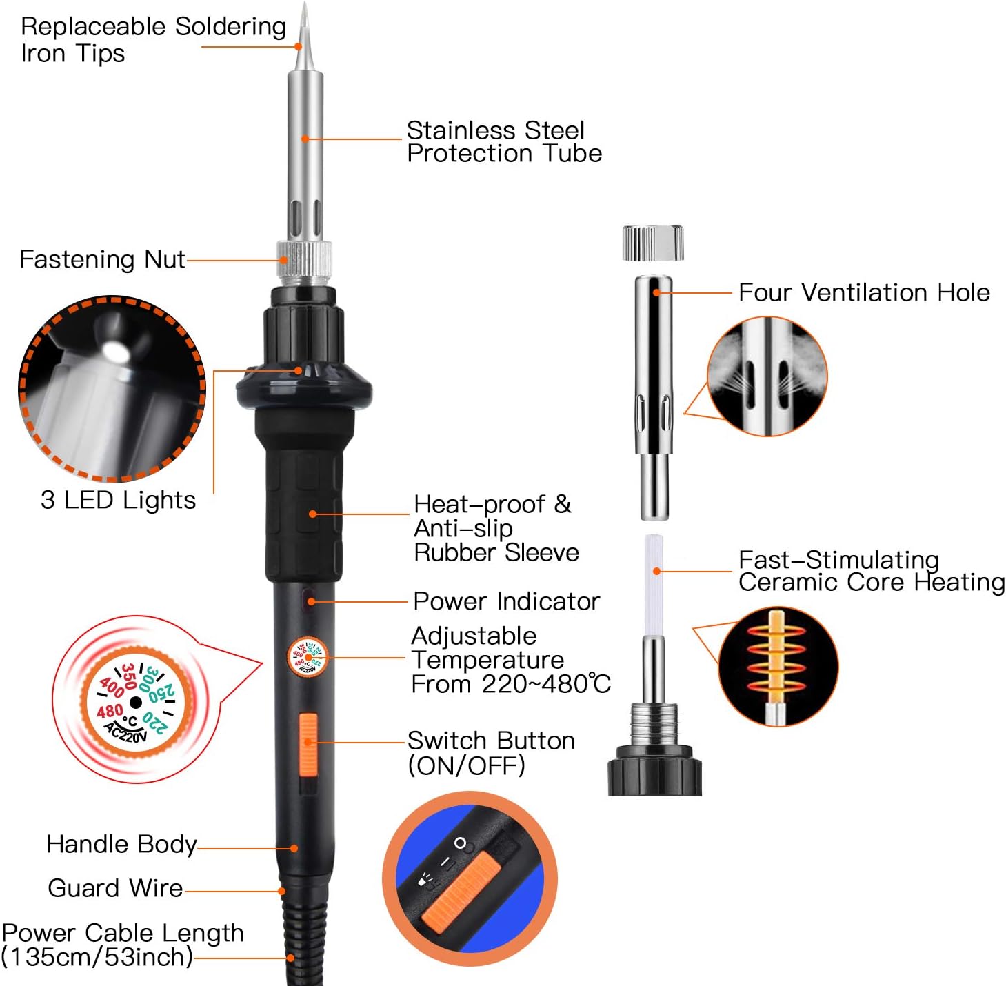 Soldering Iron Kit, Preciva 17-in-1 LED Soldering Iron with Adjustable ...