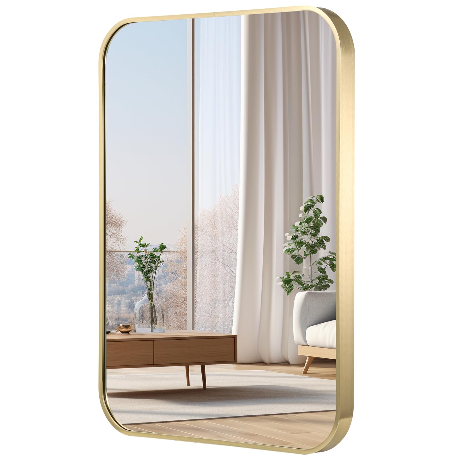JENBELY 30x36 Inch Gold Bathroom Mirror, Brushed Brass Gold Metal ...