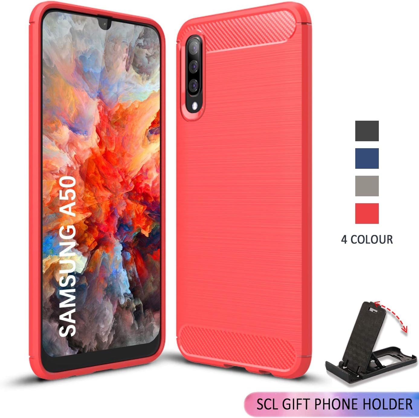 SCL [Red] Case for Samsung Galaxy A50, Carbon Fibre Effect Gel Grip ...