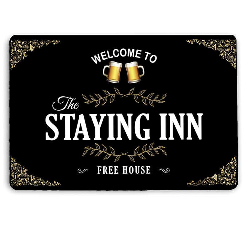 The Staying Inn Bar Sign, Black gold metal A4 Printed pub inn sign ...