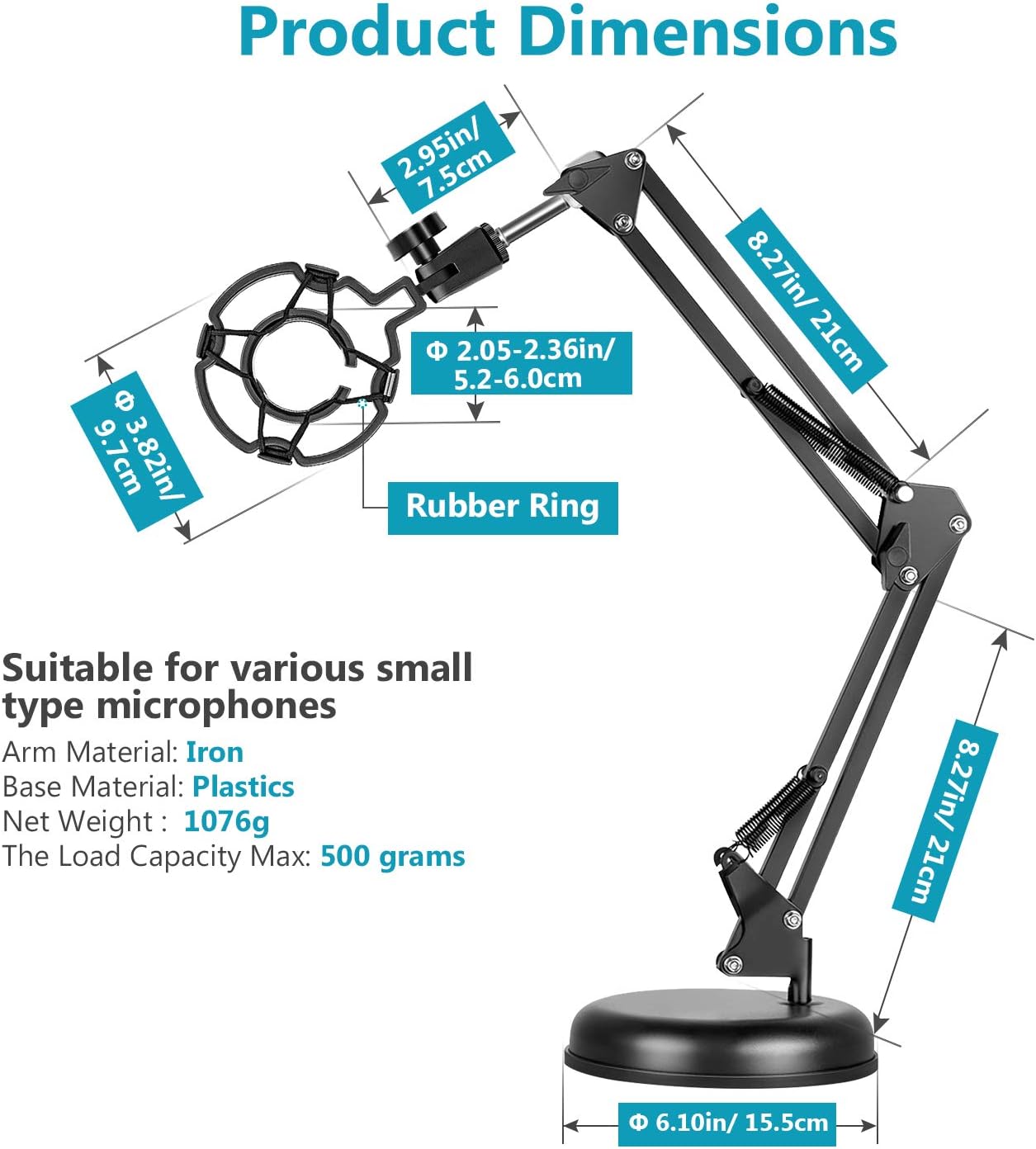 Neewer Desktop Microphone Stand, Adjustable Microphone Suspension Boom ...