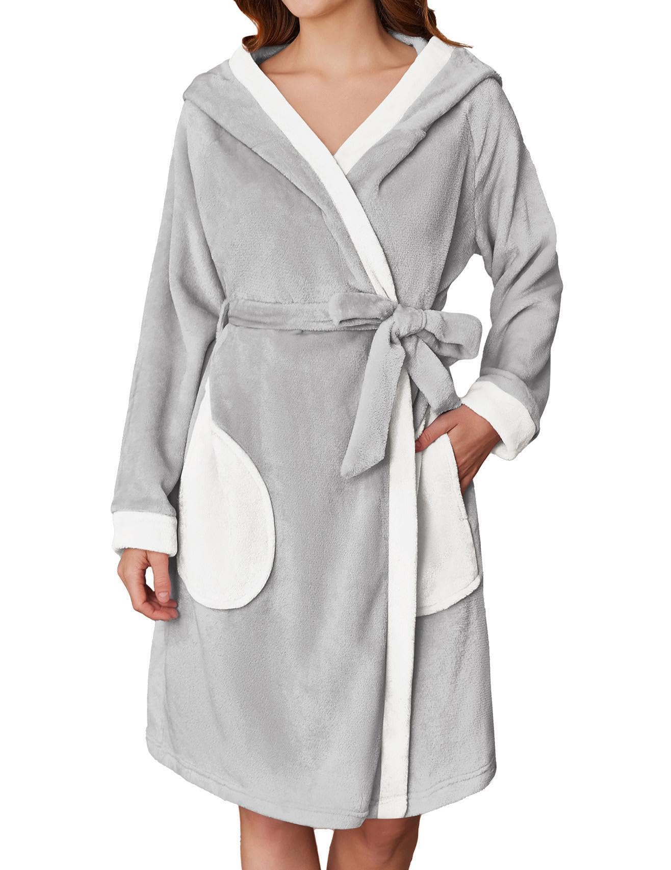 Ekouaer Women's Robes Knee Length Hooded Bathrobe Cute House Coats with ...