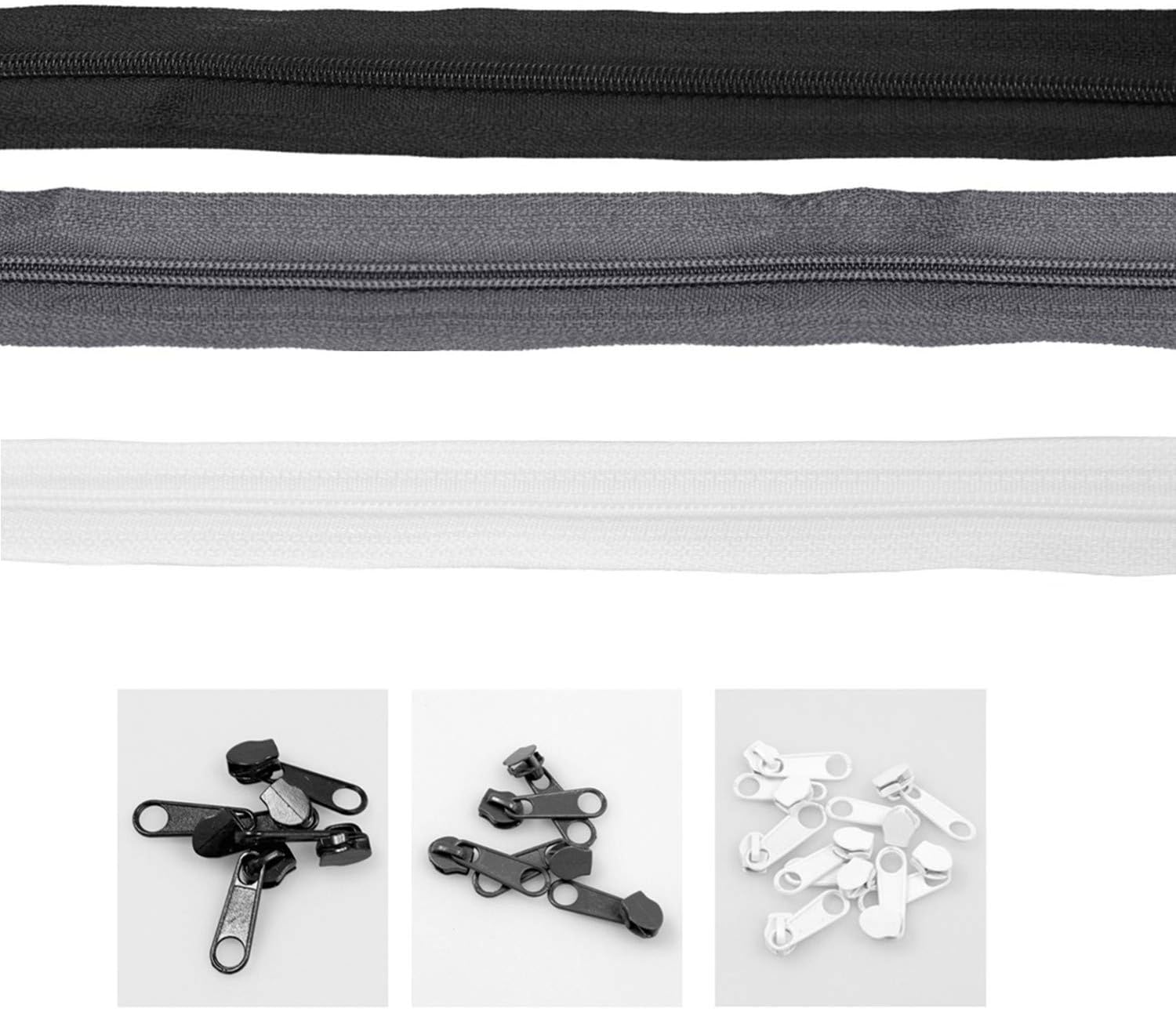 Zip Endless 3 mm 15 m Nylon Continuous Zip 3 Colours with Zip and End ...