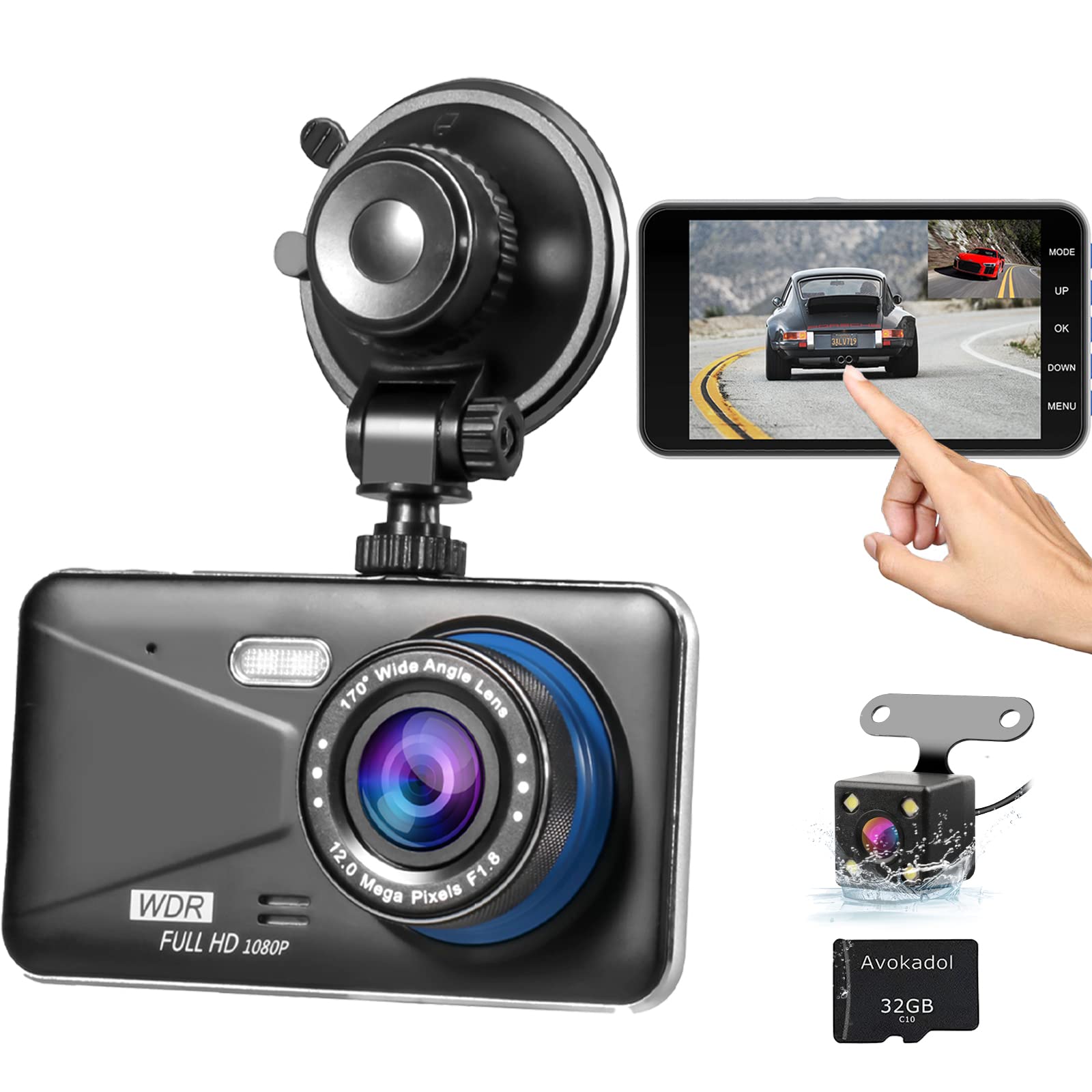 Avokadol Dash Cam Front and Rear, Dual Car Camera with 32G SD Card 4 ...