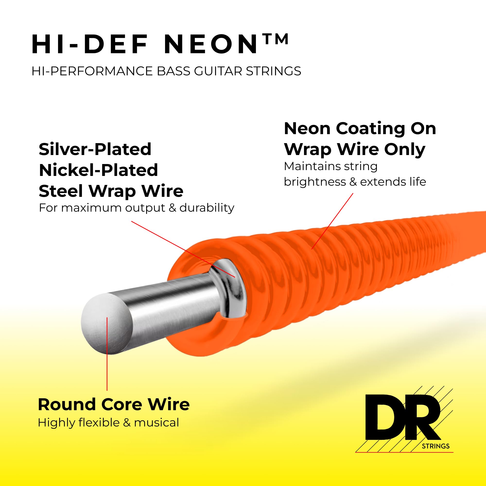 DR Strings Hi-Def Neon Bass Guitar Strings (Nob-45)