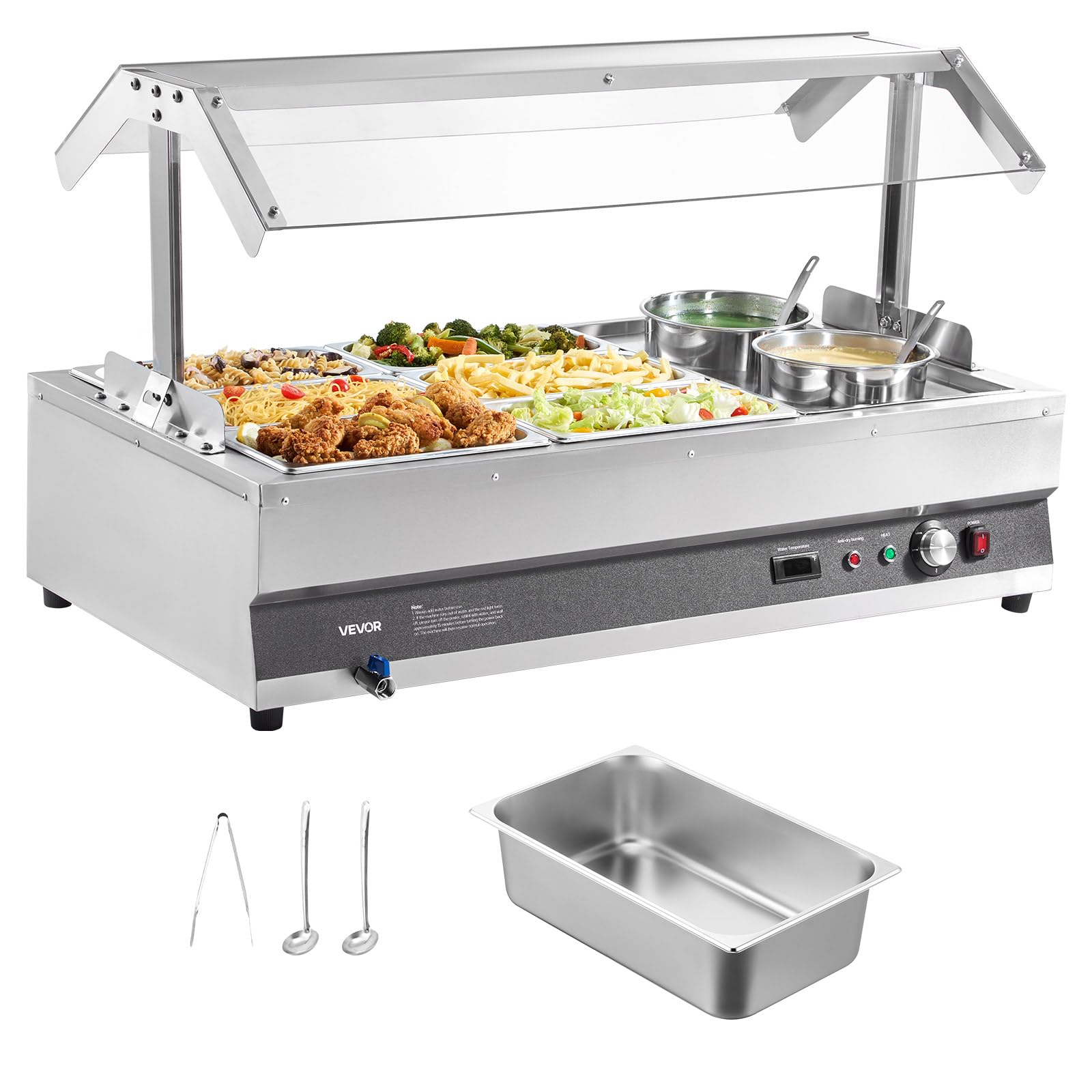VEVOR Electric Soup Warmer, Two 6.34QT Pots & Six 1/3 Pans, Stainless ...