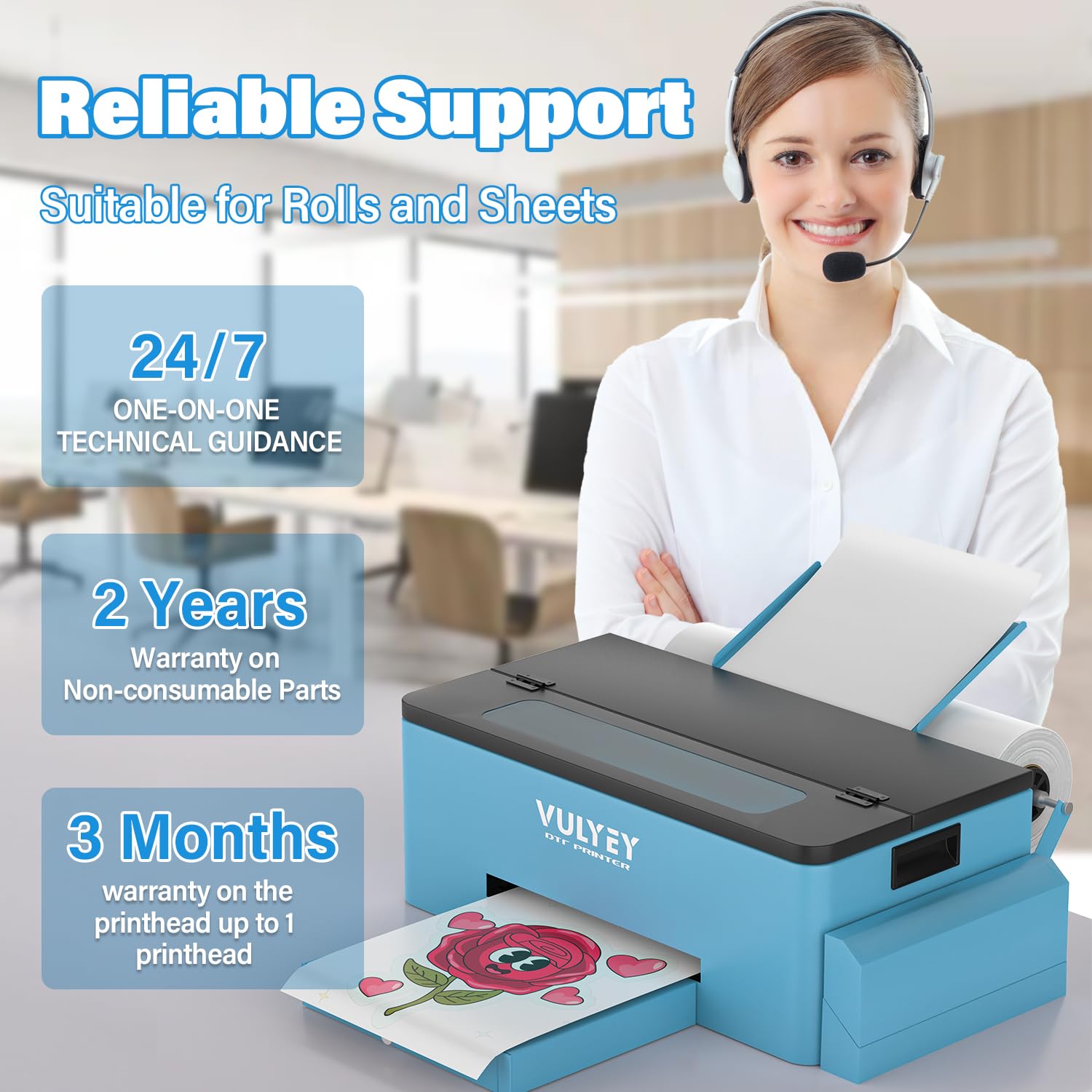 VULYEY L1800 DTF Printer A3 DTF Transfer Printer With Roll Feeder Direct To Film With Built-in ...