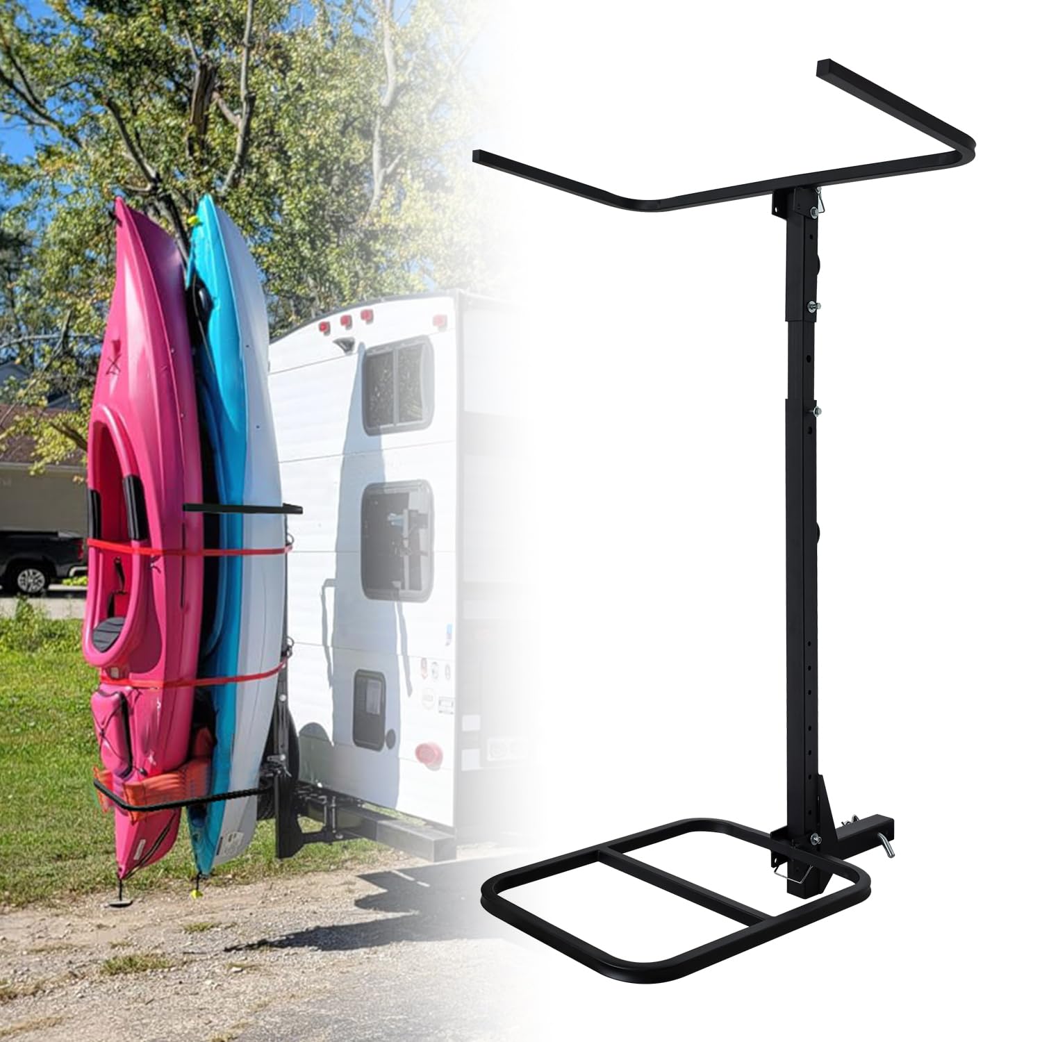 RV Hitch Mount Kayak Rack Fits up to 12' Kayaks Vertical Standing Kayak ...