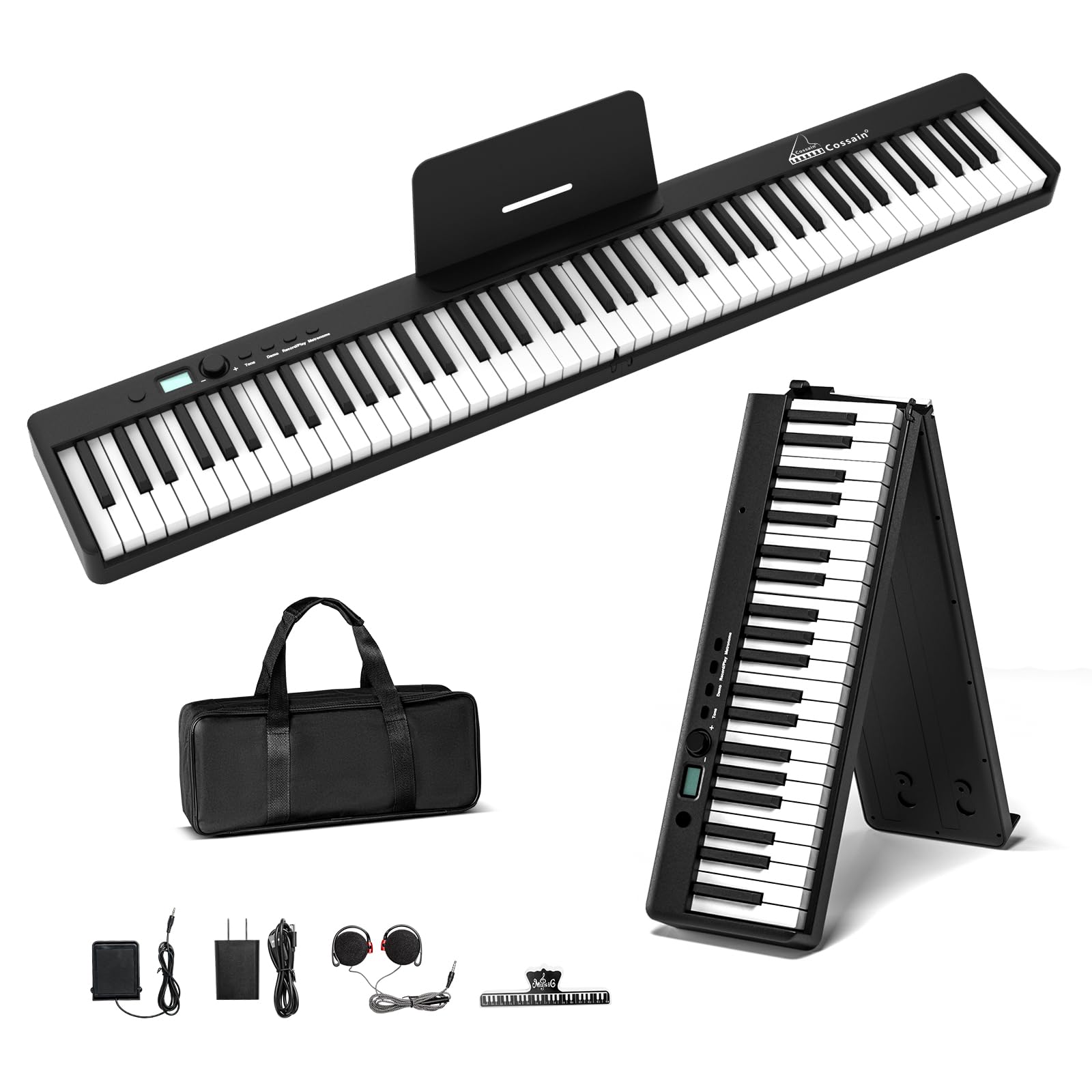 88 Key Digital Piano with Lighted Keys, Folding Piano Keyboard [Full ...