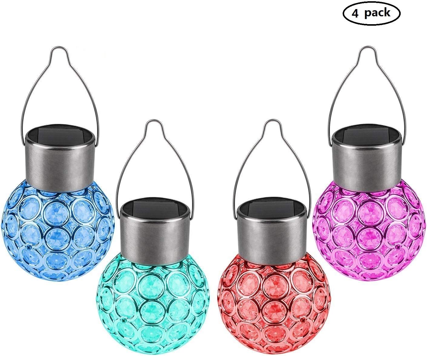 Seika 4 Pack Hanging Solar Lights Multi-Color Changing Cracked Glass ...