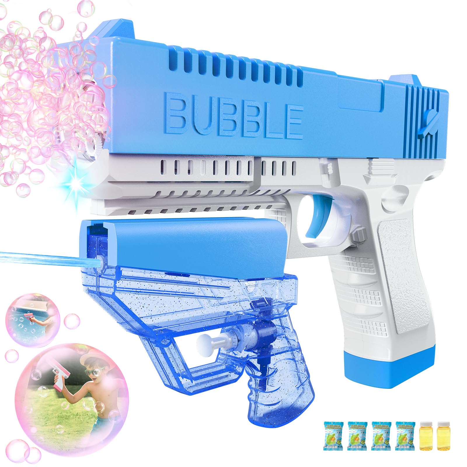 Reenovan Bubble Gun - Water Gun for Kids, 2 in 1 Bubble Machine Gun ...