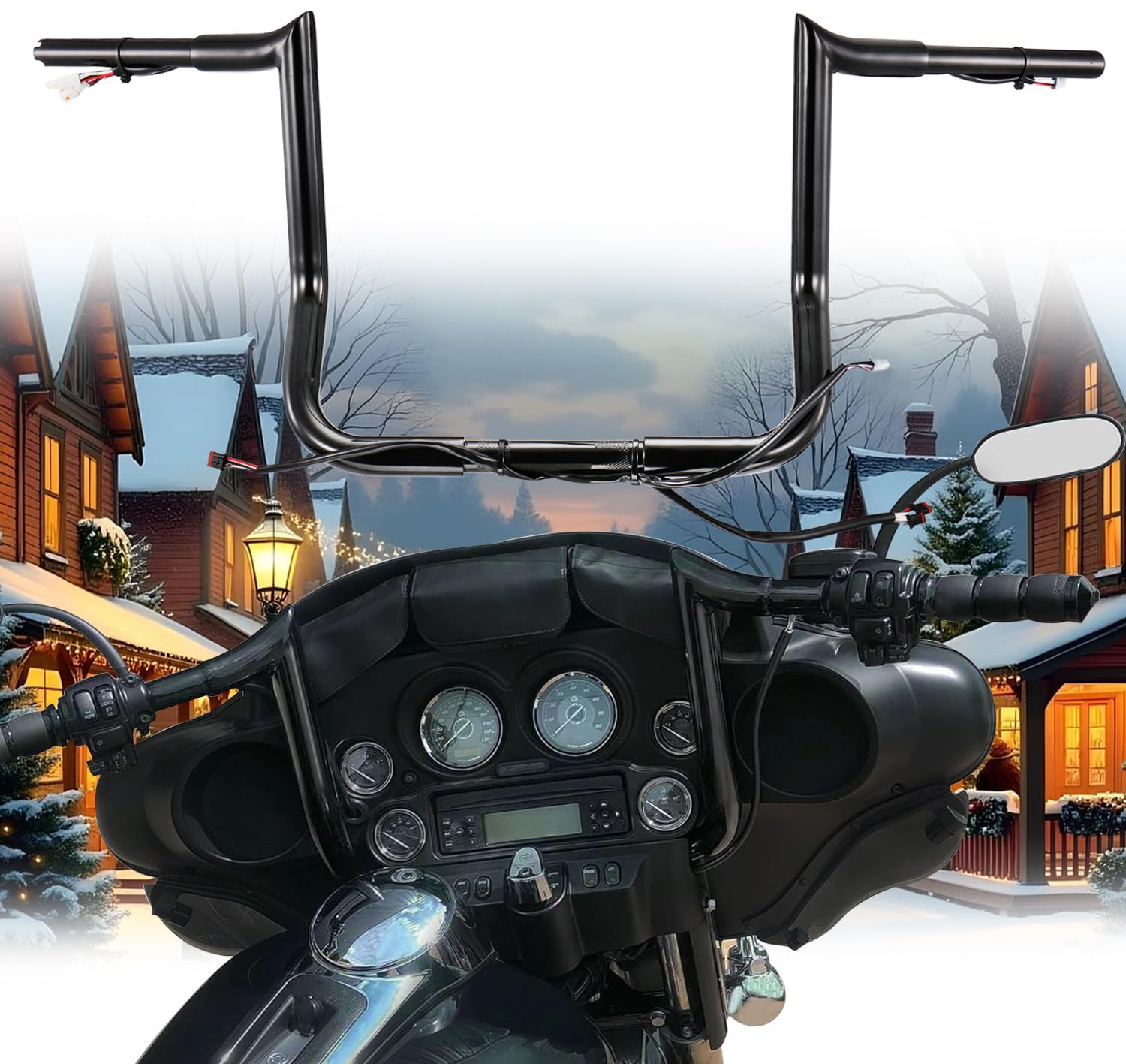 TIGERSGATE Black PRE-WIRED 14" Meathook Monkey Bar 1 1/4" Bagger Apes ...