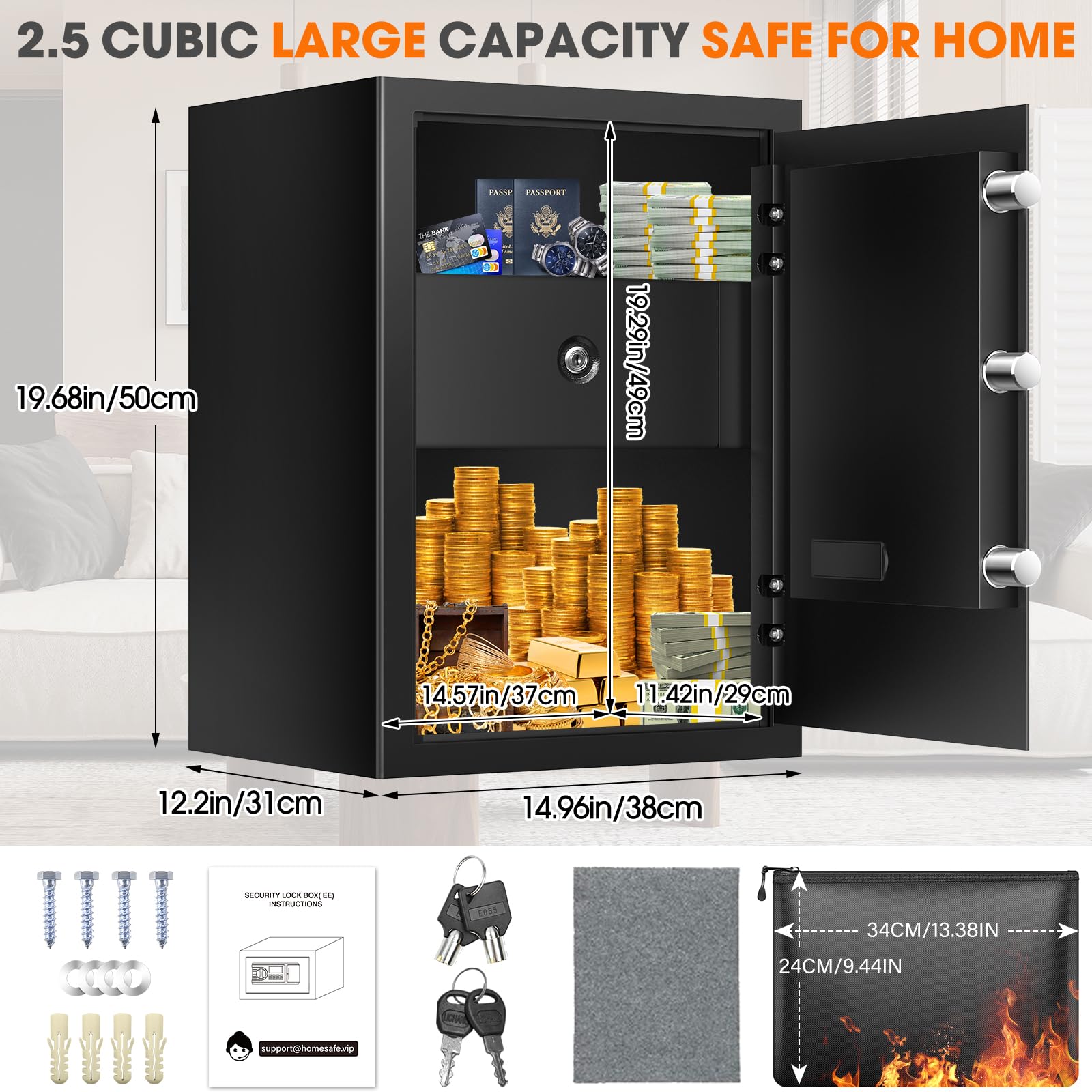 Mua 2.5 Cubic Fire Proof Safe Boxes for Home with Inner Fireproof Lock ...