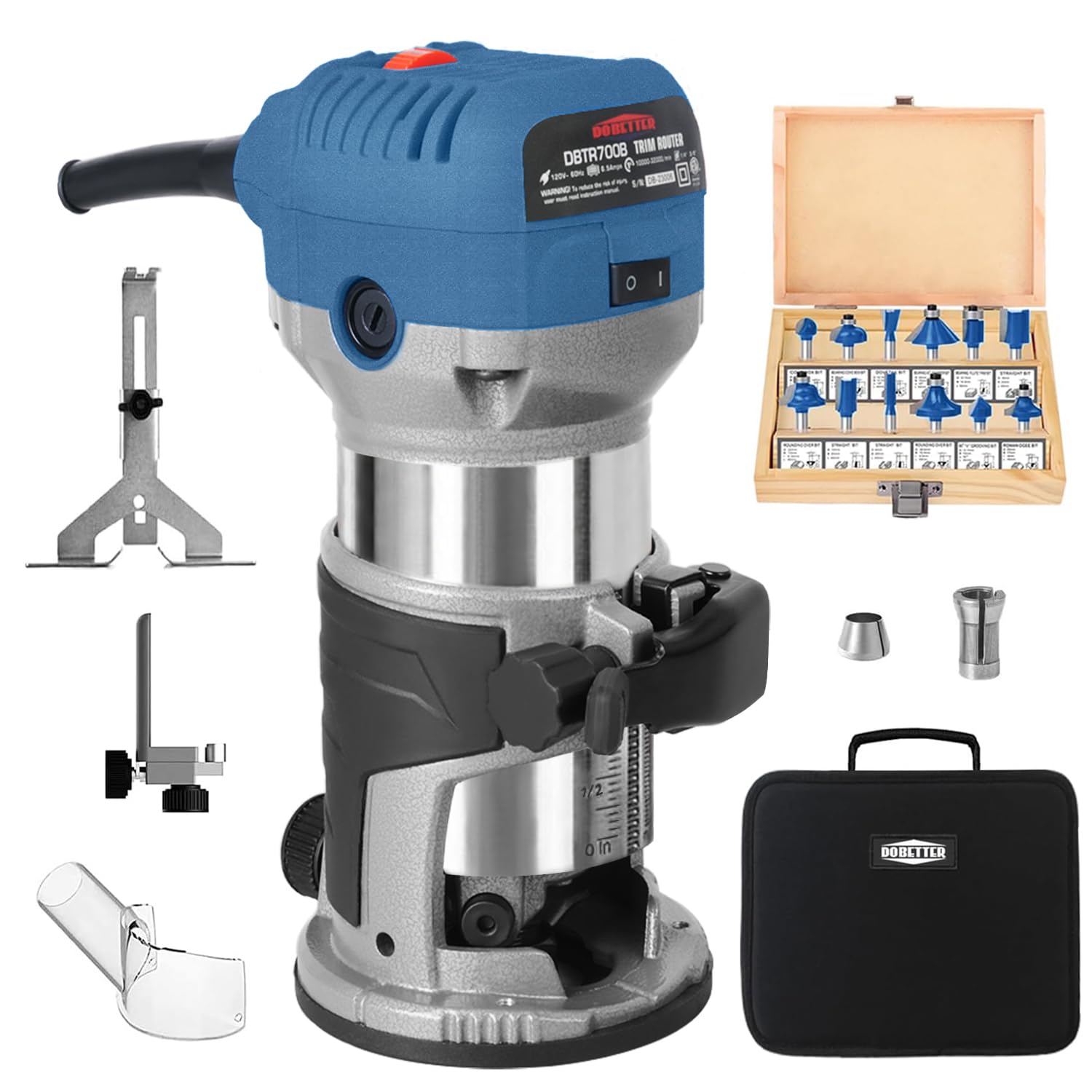 Dobetter 1.25HP Wood Router Tool, 6.5Amp Electric Trim Router, 6 ...