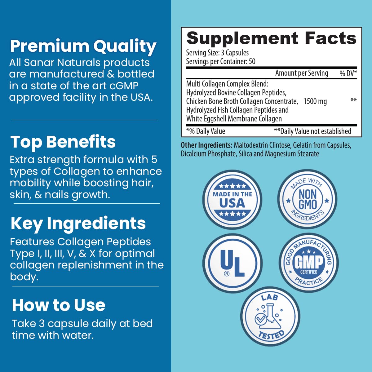 Mua Sanar Naturals Collagen Pills Multi Complex - Type I, II, III, V, X ...