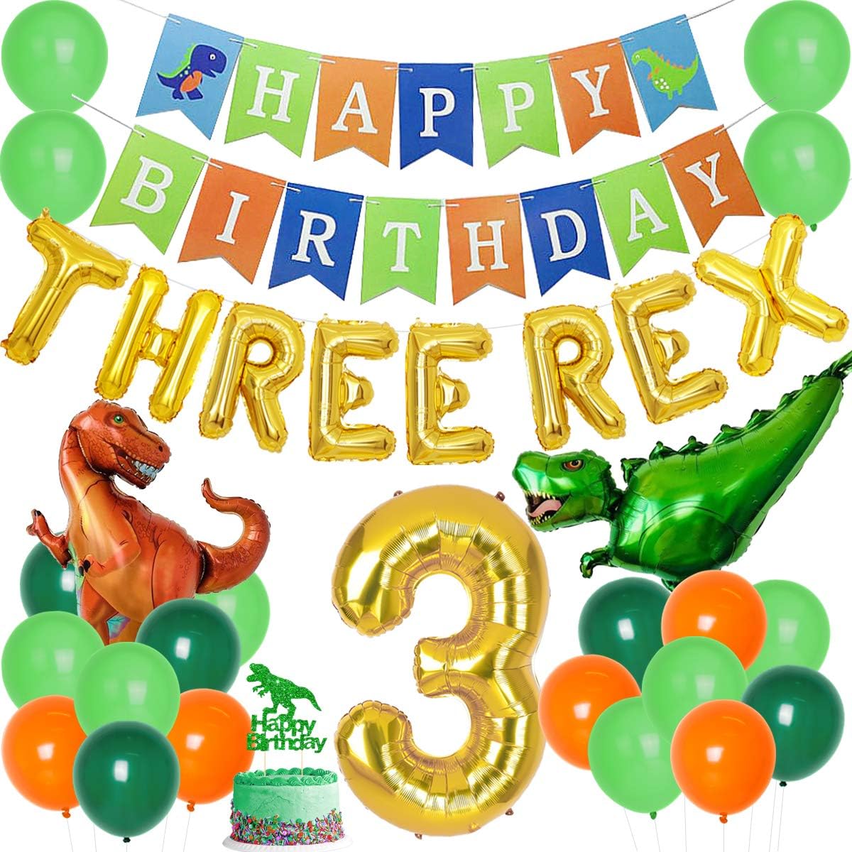 Amazon.com: Dinosaur 3rd Birthday Decorations Three Rex Birthday Party ...